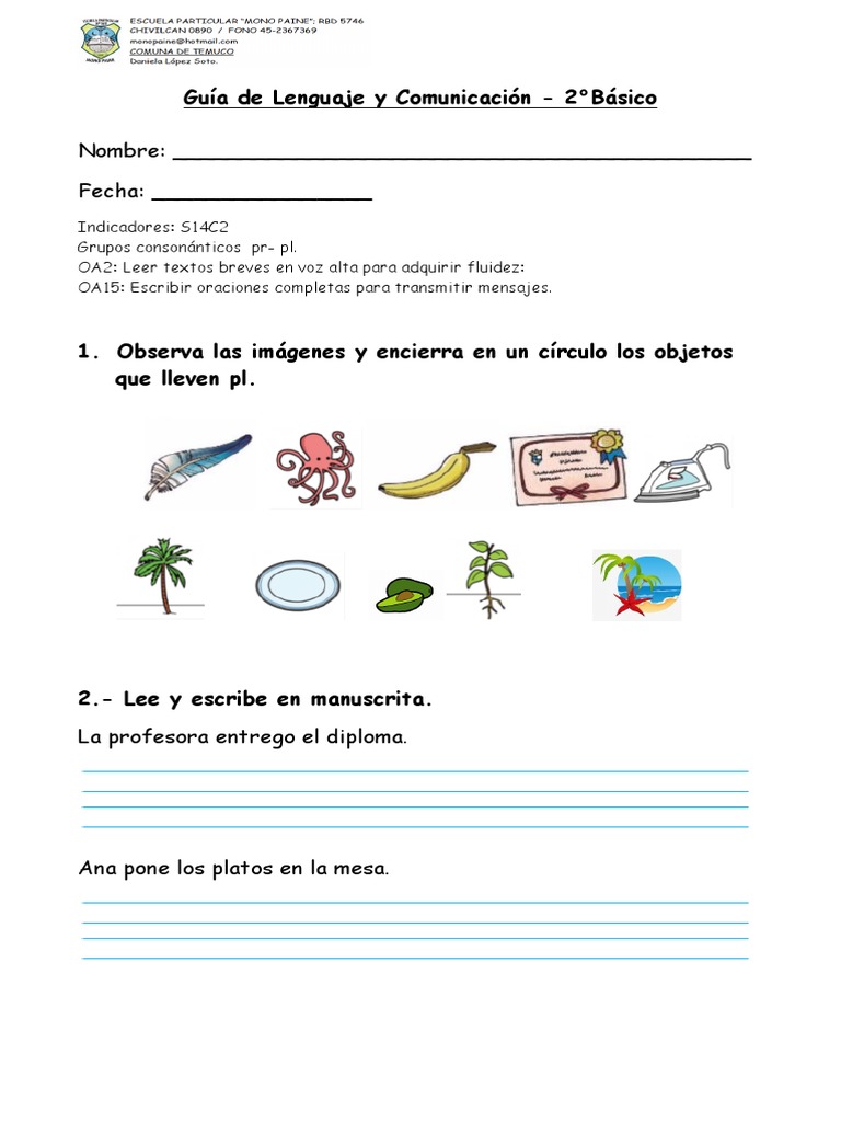 2° Año - Lenguaje - Guía - Grupo Consonantico PR-PL S14C2 | PDF