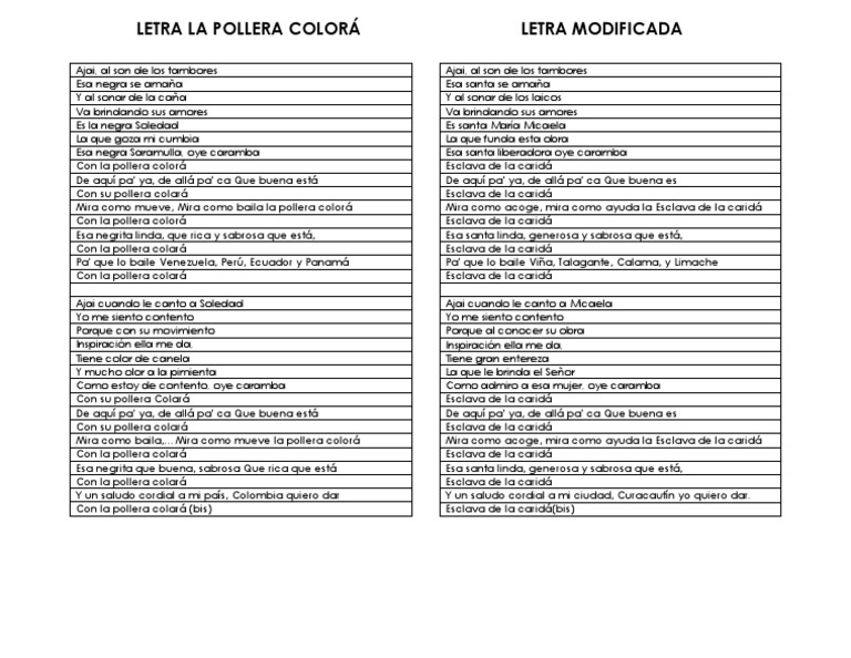 Letra La Pollera Colorá | PDF | Entretenimiento (general) | Ropa