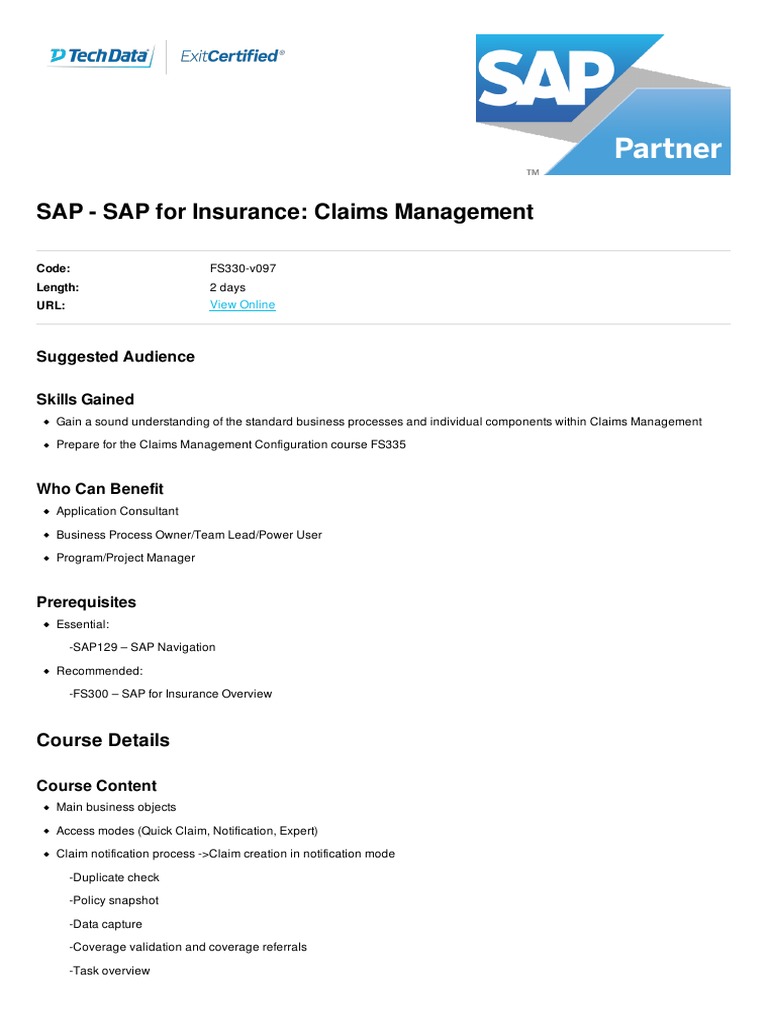 Sap For Ins Claims Manage | PDF
