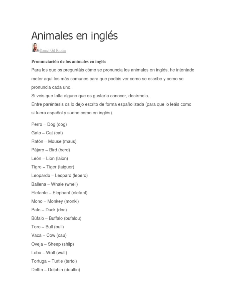 Animales en Inglés | PDF