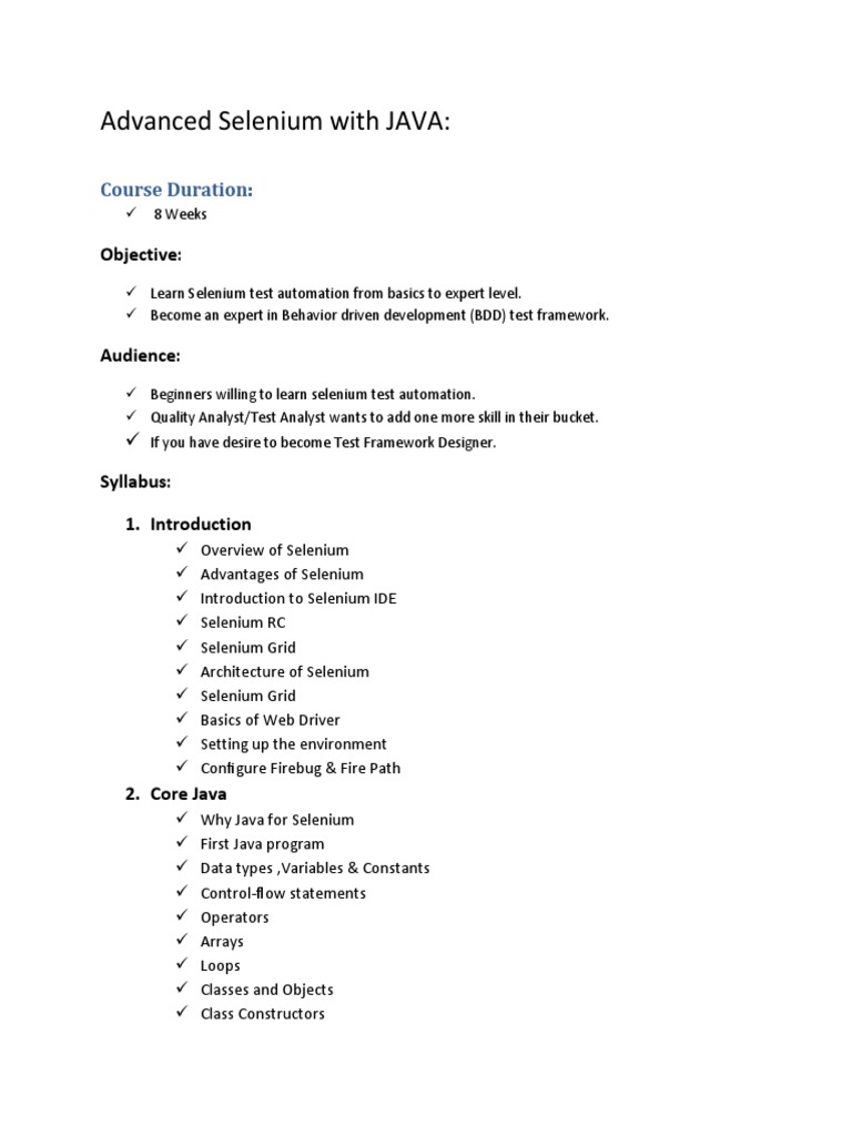 Advanaced Selenium Syllabus | PDF | Selenium (Software) | Software Engineering