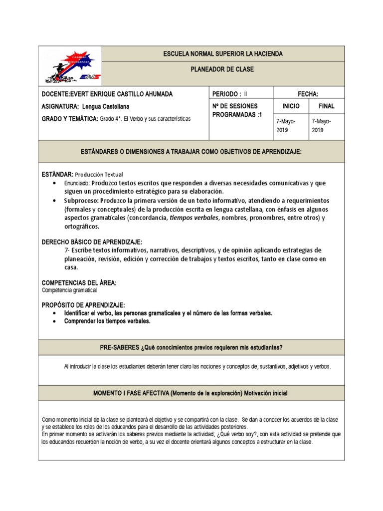 Plan de Clase | PDF | Verbo | Numero Gramatical