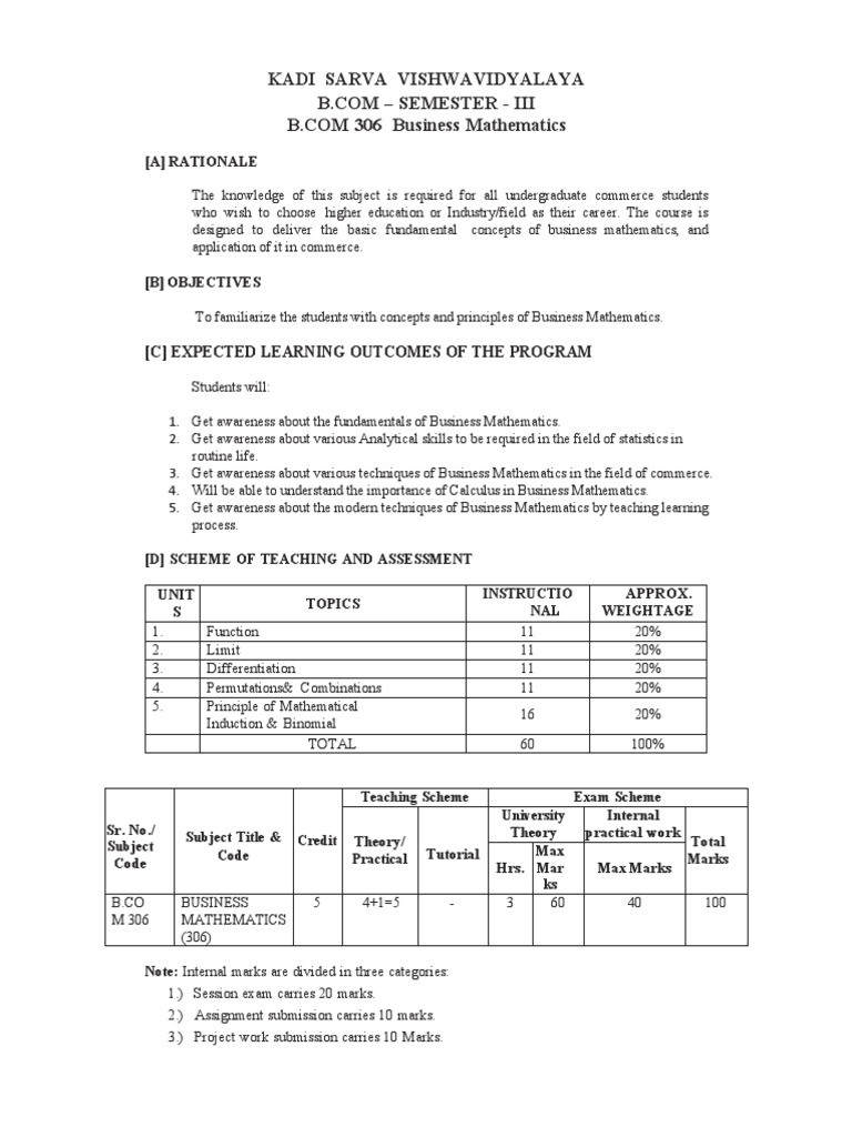 Kadi Sarva Vishwavidyalaya: (C) Expected Learning Outcomes of The ...