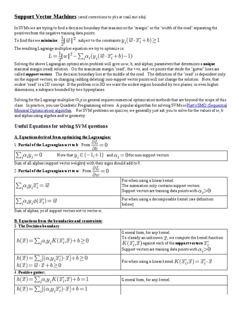 Support Vector Machines: Useful Equations For Solving SVM Questions ...