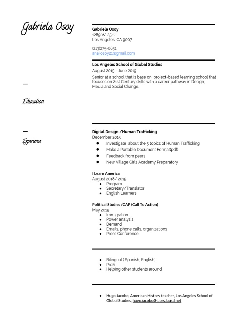 Gabriela Osoy - Resume | PDF