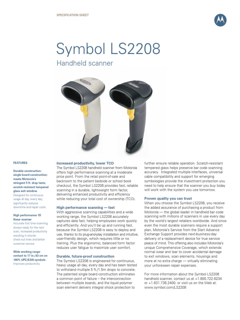 LS2208 Datasheet PDF | PDF | Image Scanner | Barcode