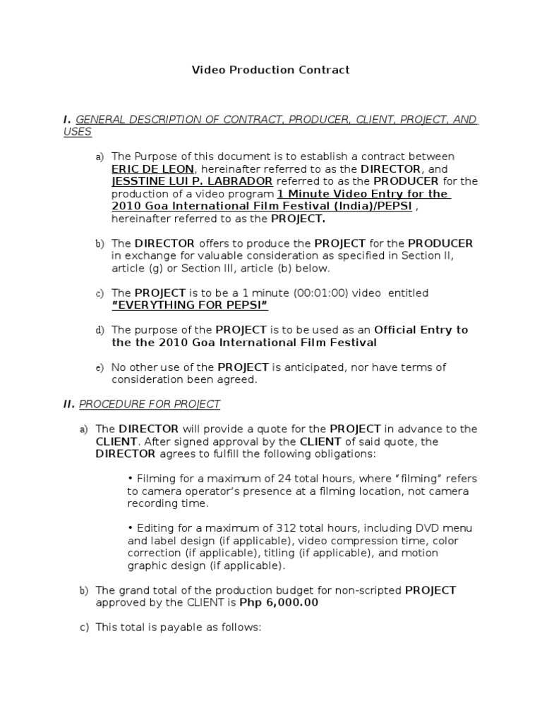 Video Production Contract | PDF | Common Law | Virtue