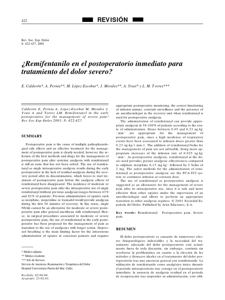 ¿Remifentanilo en El Postoperatorio Inmediato para Tratamiento Del ...