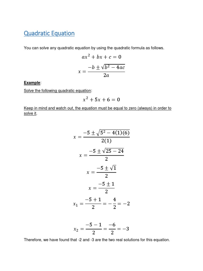 Quadratic Equation | PDF