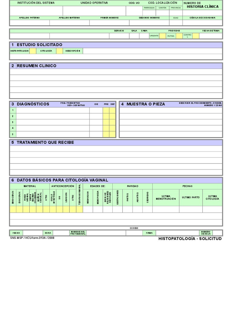 Form. 013 Histopatologia | PDF | Rtt | La salud de la mujer