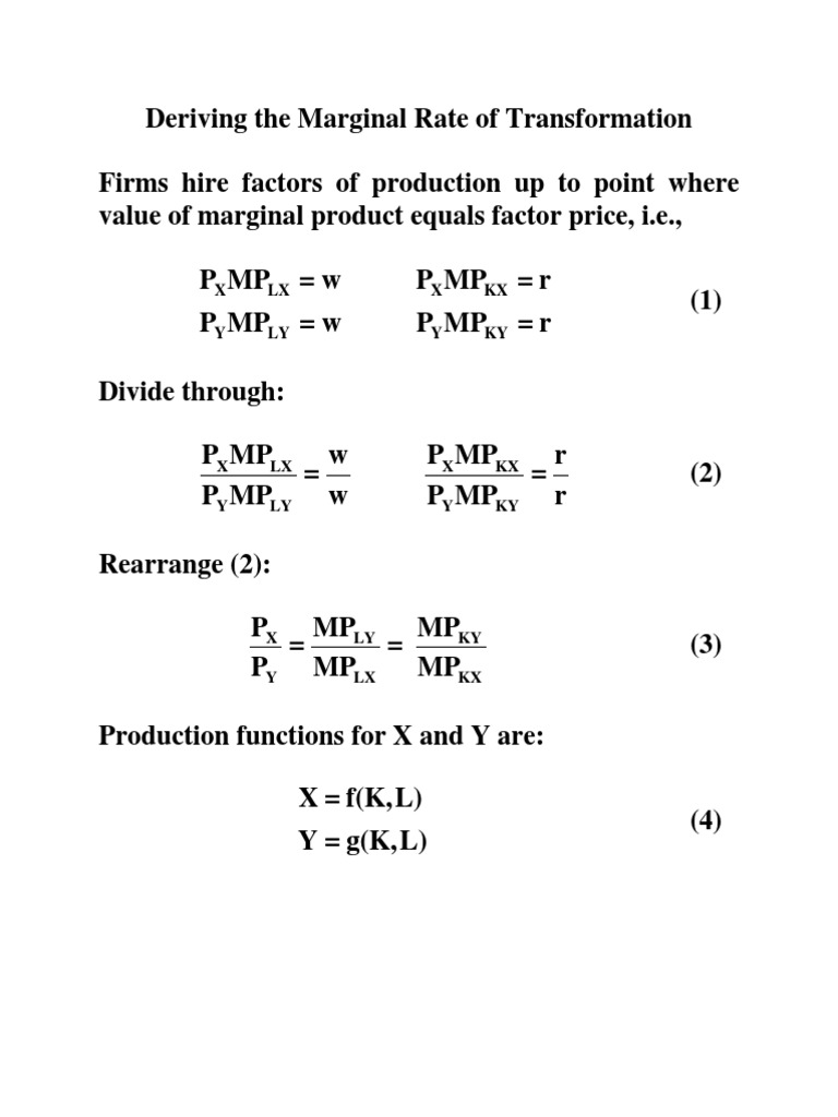 Deriving the Marginal Rate of Transformation: From Marginal Products to ...