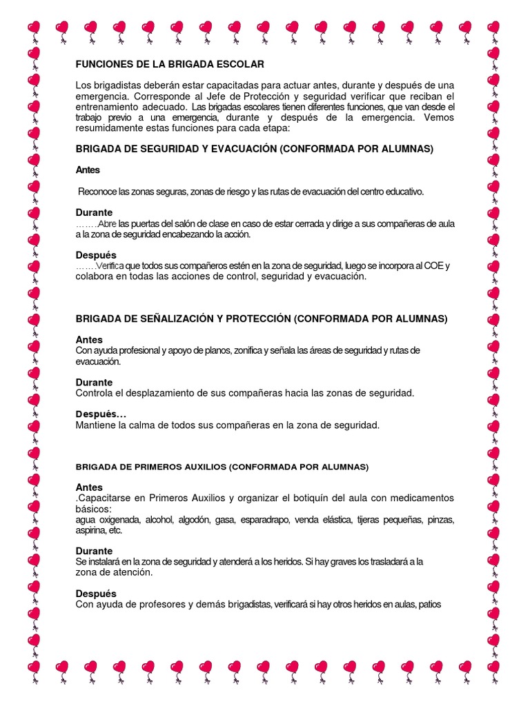 Funciones de las Brigadas Escolares | PDF