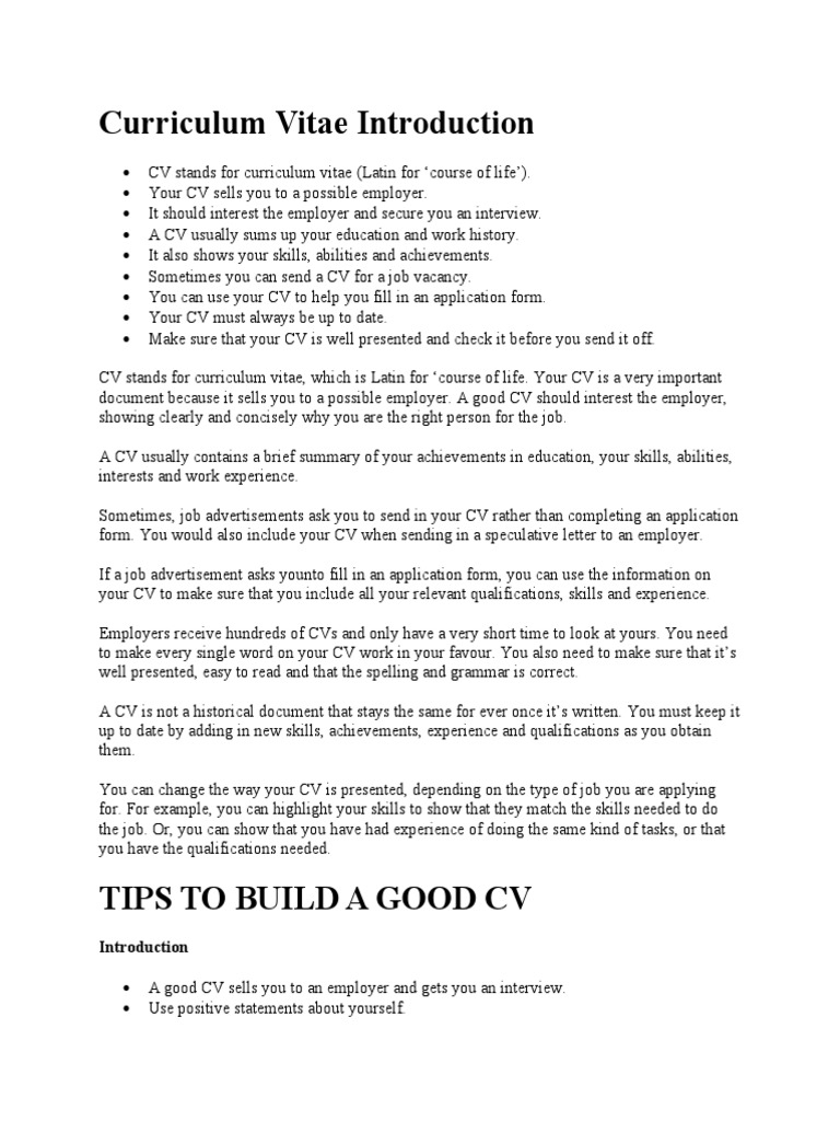 Curriculum Vitae Introduction | PDF | Résumé