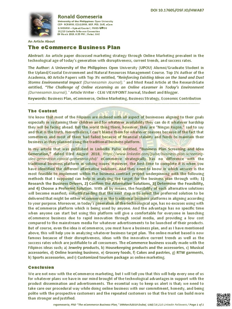 The ECommerce Business Plan | PDF | E Commerce | Educational Technology