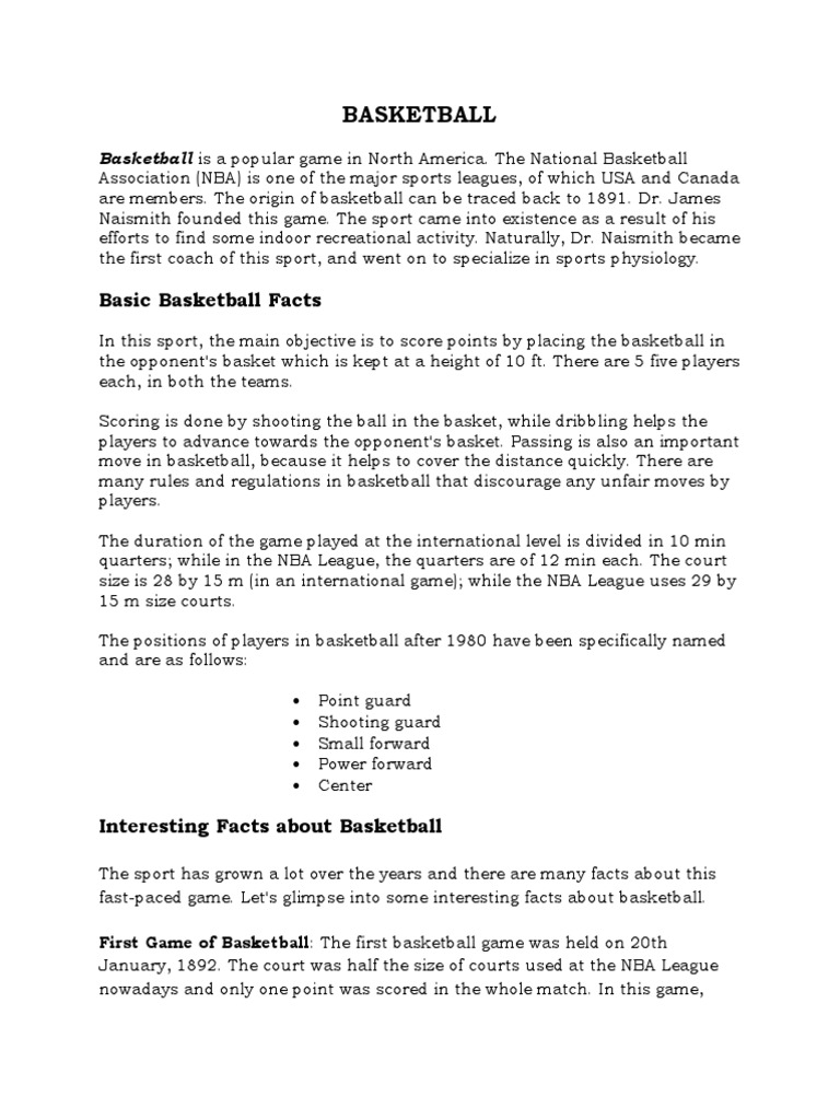 Basic Basketball Facts | PDF | Team Sports | Sports