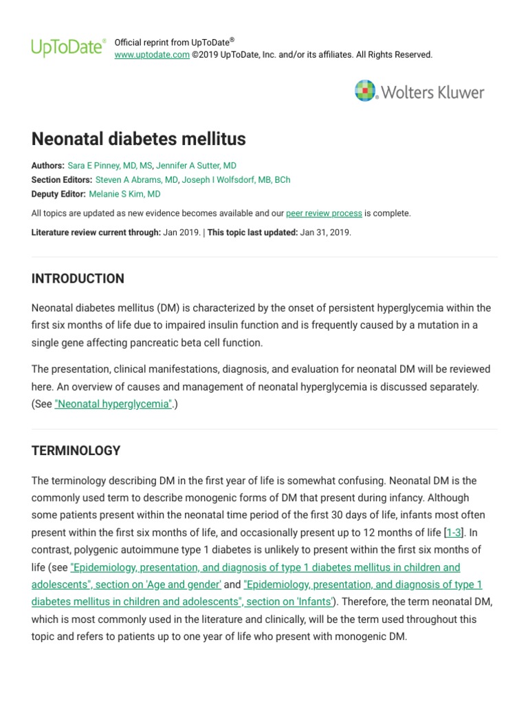 Neonatal Diabetes Mellitus - UpToDate | PDF | Hyperglycemia | Diabetes ...