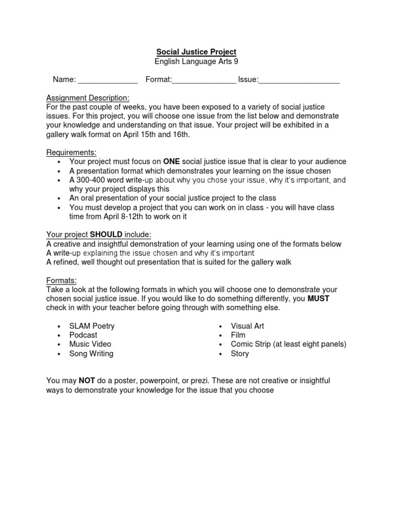Social Justice Project Rubric | PDF | Sexism | Communication