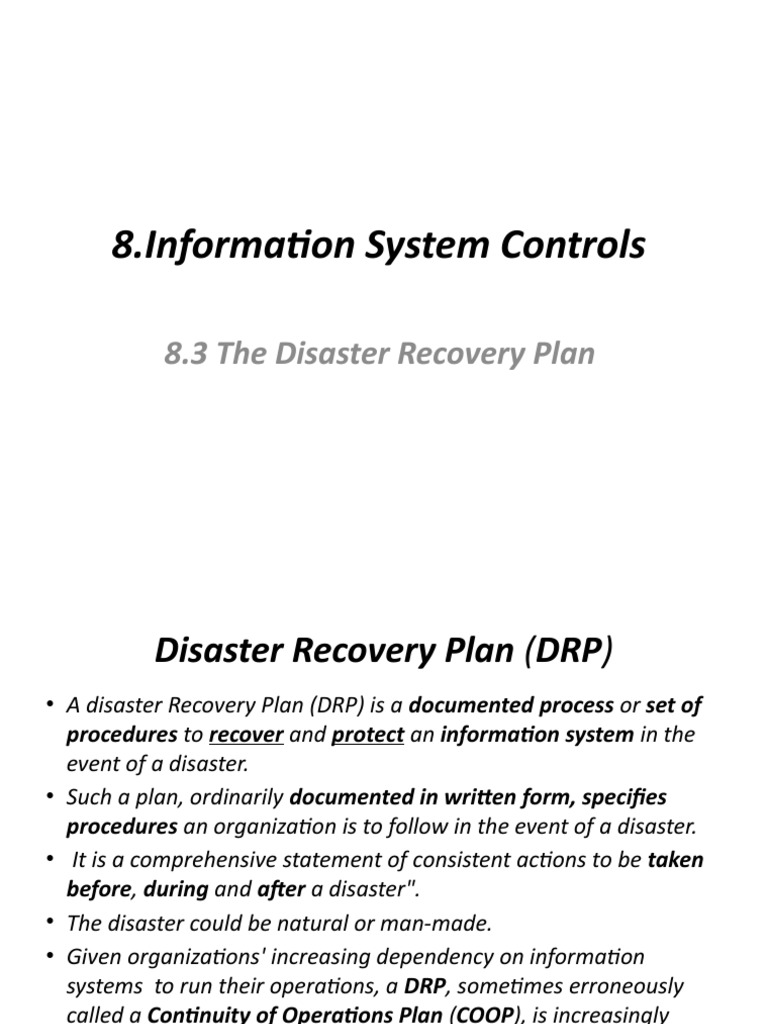 8.information System Controls: 8.3 The Disaster Recovery Plan | PDF ...