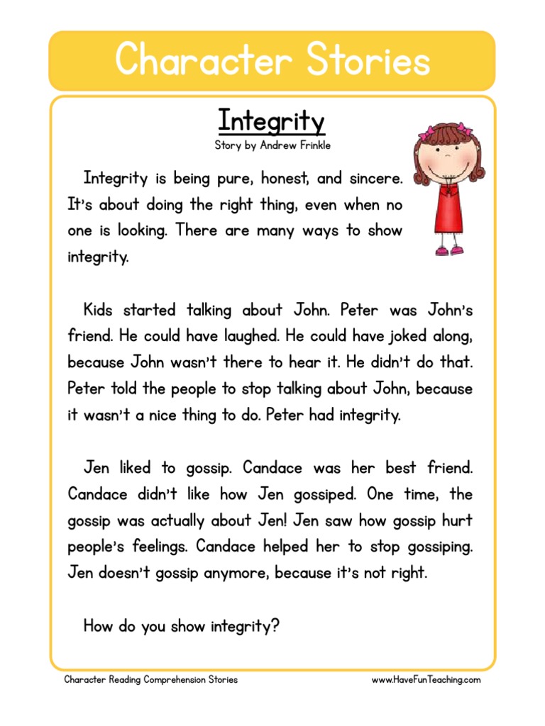 Character Stories Comprehension Integrity | PDF