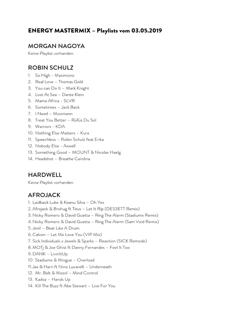 Energymasterix Playlists Kw182019 | PDF | Music Performance | Musical ...