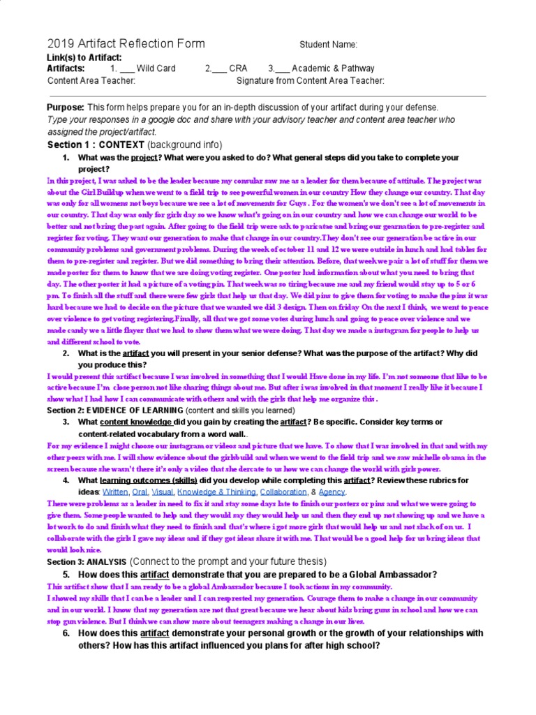 2019 Artifact Reflection Form: (Background Info) | Download Free PDF ...