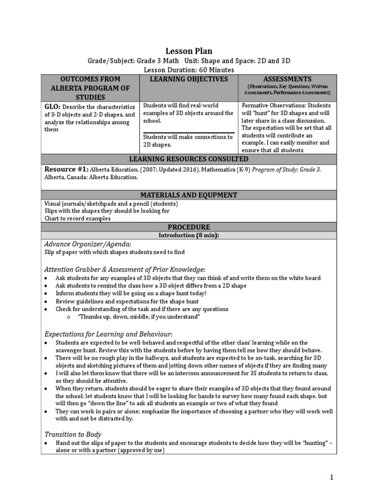 Lesson Plan: Outcomes From Alberta Program of Studies Learning ...