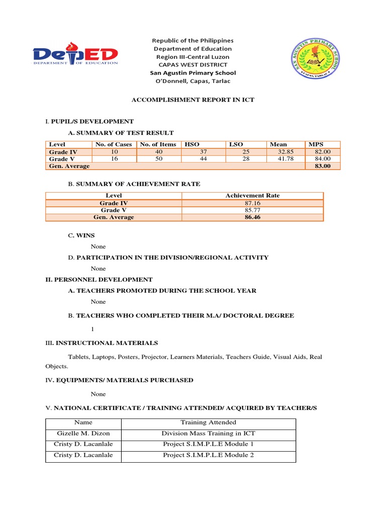 Accomplishment Report ICT | PDF