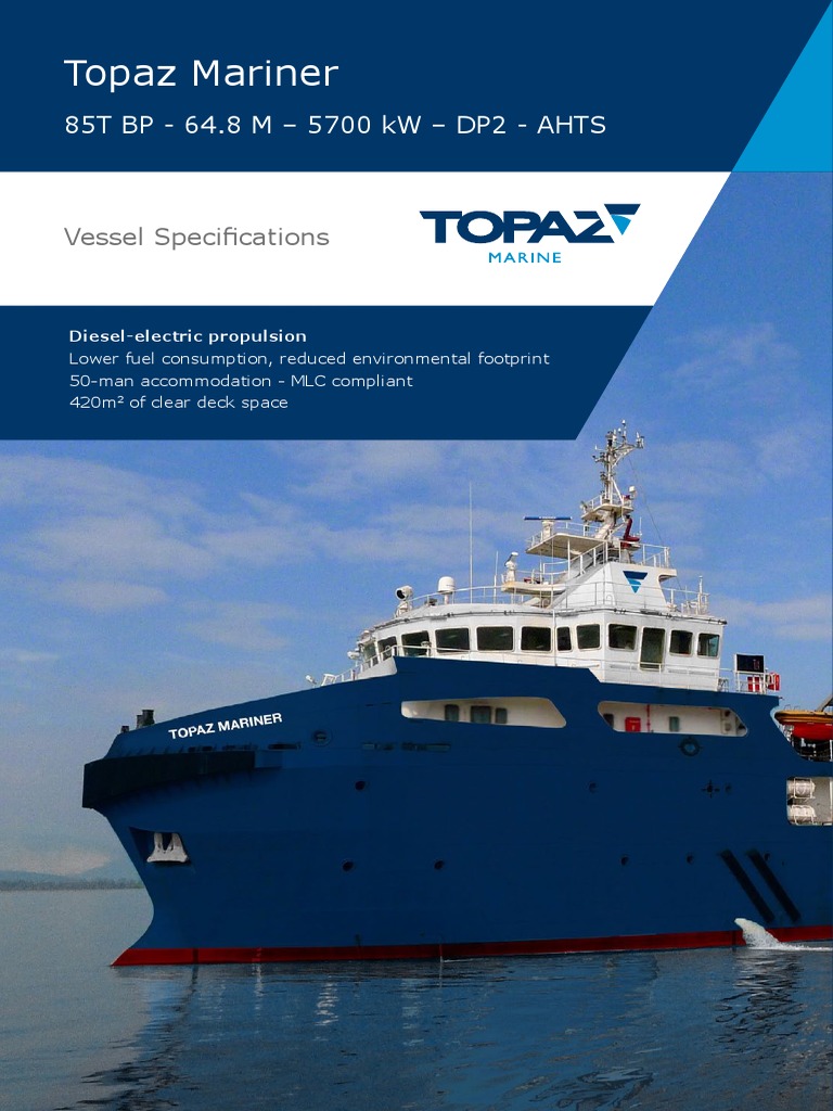 Topaz Mariner 85t Ahtsv Vessel Spec Feb2018lr | PDF | Water Transport ...