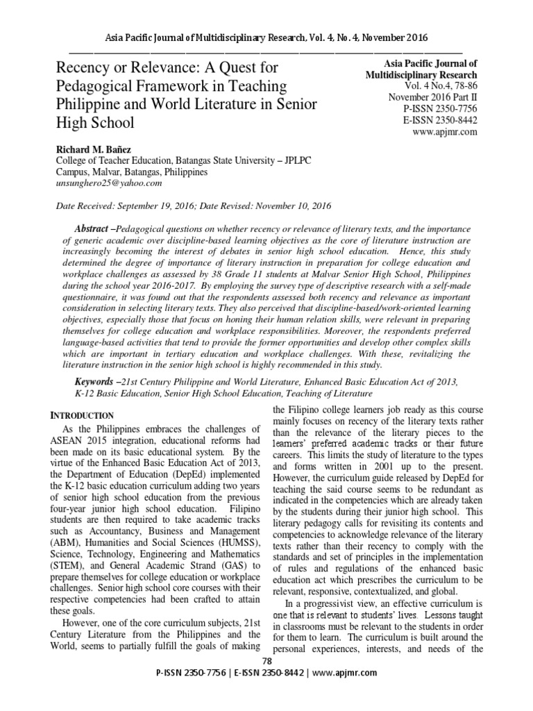 Issues and Concerns in Teaching Philippine Literature PDF | PDF ...