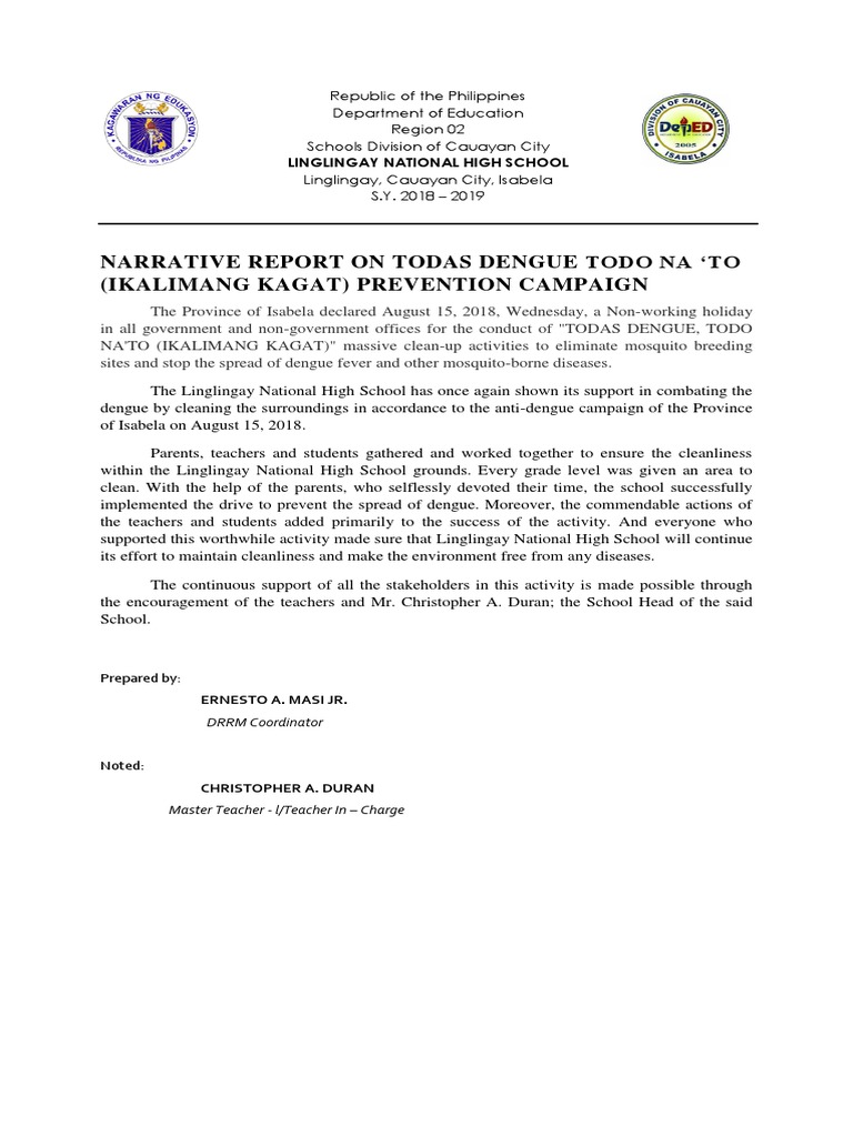 Todas Dengue 2018 Narrative Report | PDF | Wellness | Medical