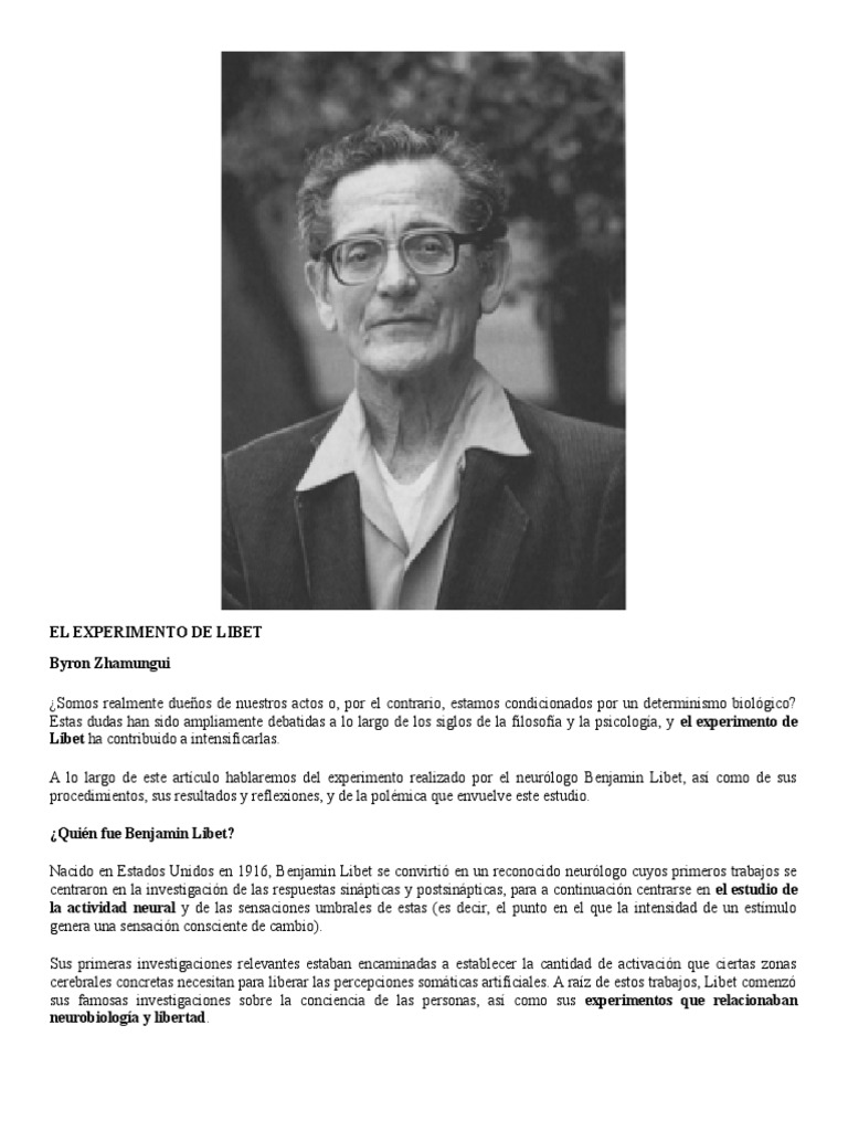 El Experimento de Libet | PDF | Libre albedrío | Metafísica de la mente