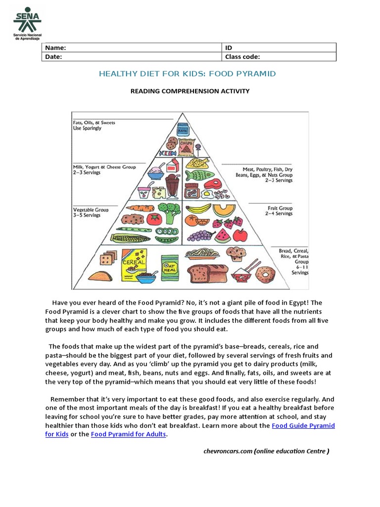 Food Pyramid Reading Comprehension Activity | PDF | Foods | Eating ...