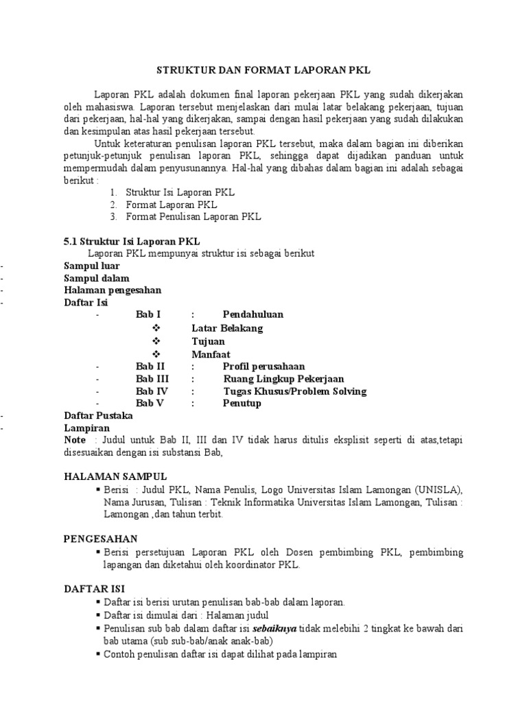 Struktur Dan Format Laporan PKL | PDF