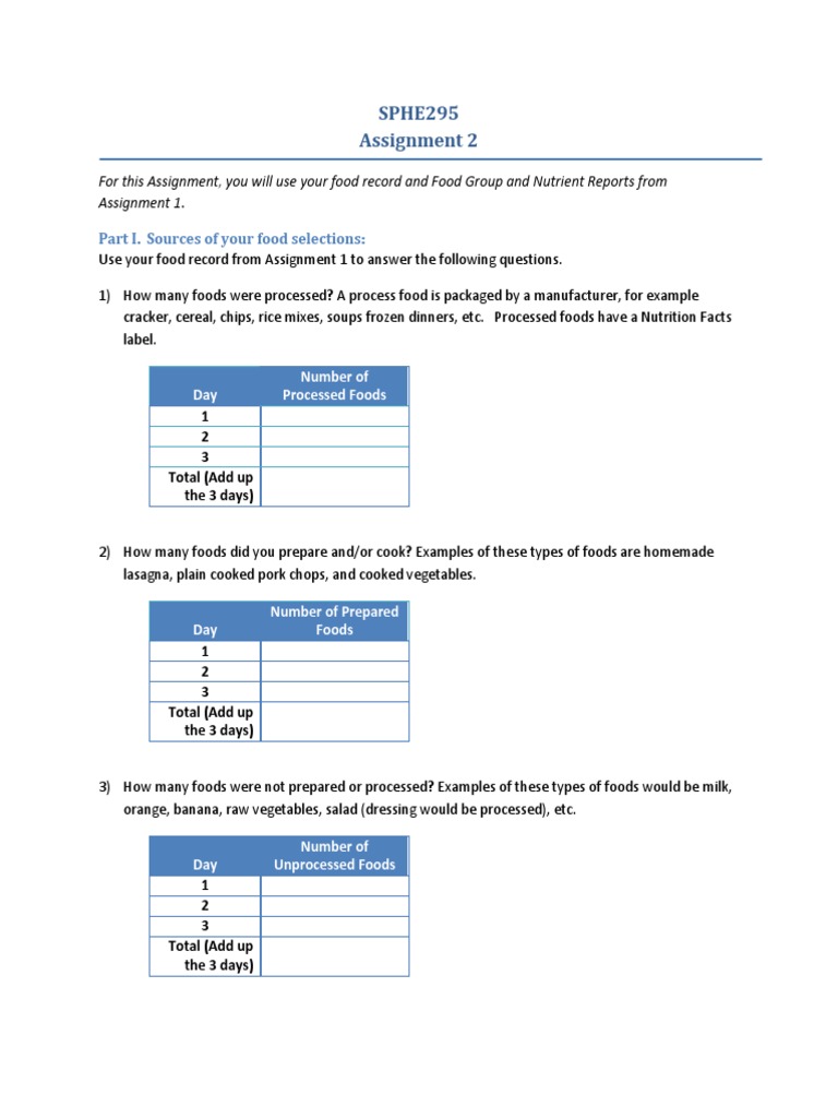 Assignment 2 Worksheet | PDF | Nutrition Facts Label | Foods
