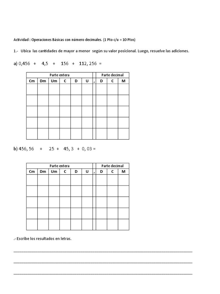Evaluación Operaciones Decimales 3 | PDF
