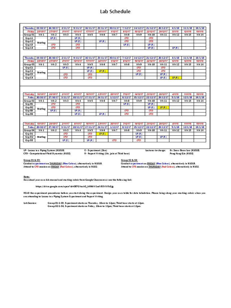 RME2S2 201709 Lab Schedule | PDF