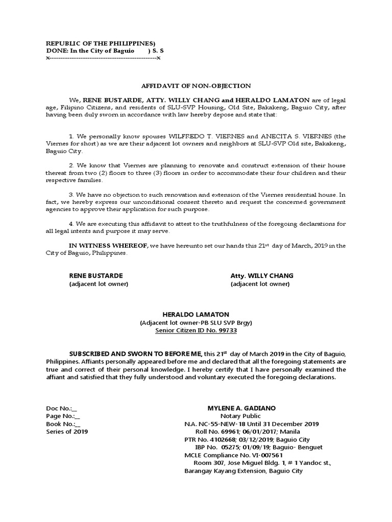 AFFIDAVIT Non Objection | Affidavit | Legal Procedure