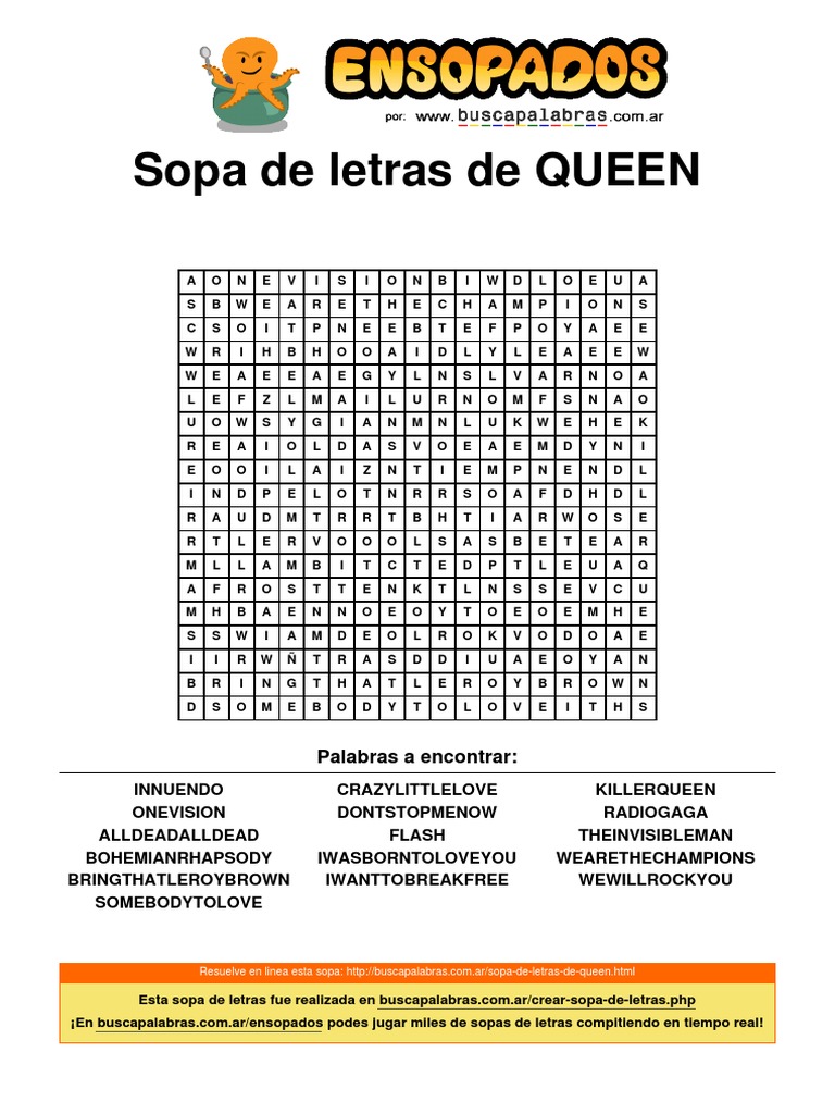 Sopa de Letras de Queen | PDF | Ocio