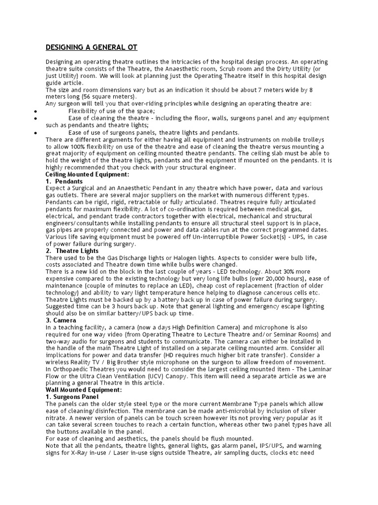 Designing A General Ot | PDF | Operating Theater | Surgery