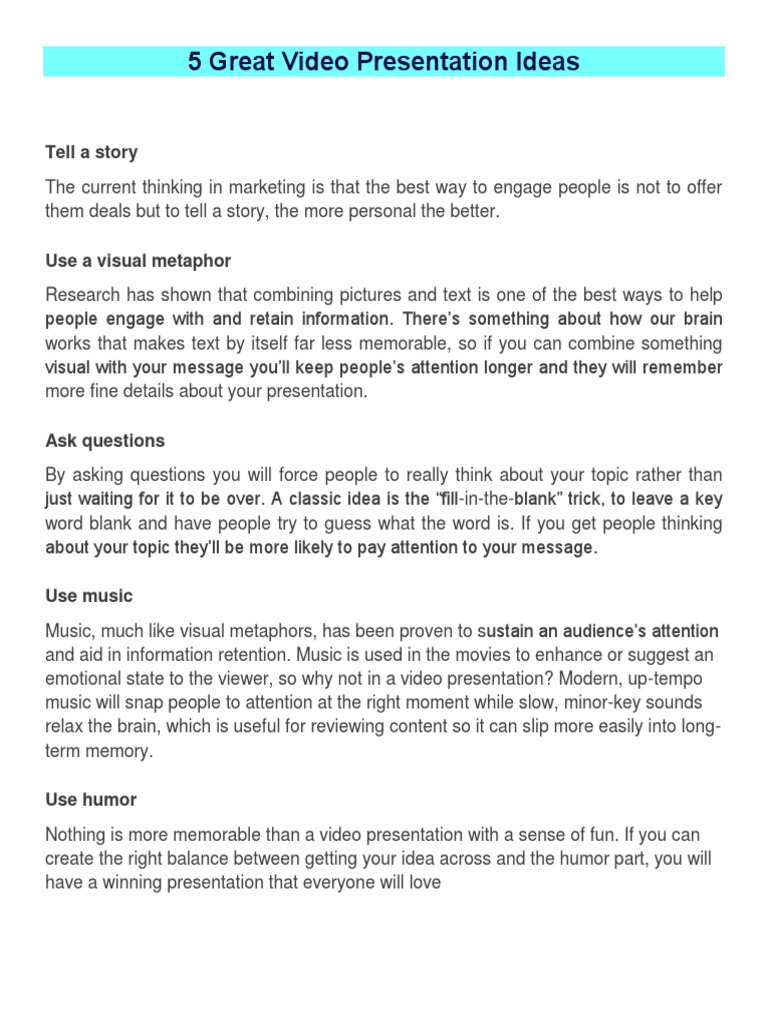 5 Great Video Presentation Ideas | PDF