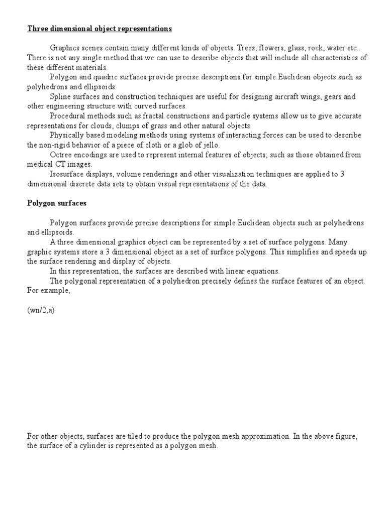 3d Object Representations Pdf Polygon Equations