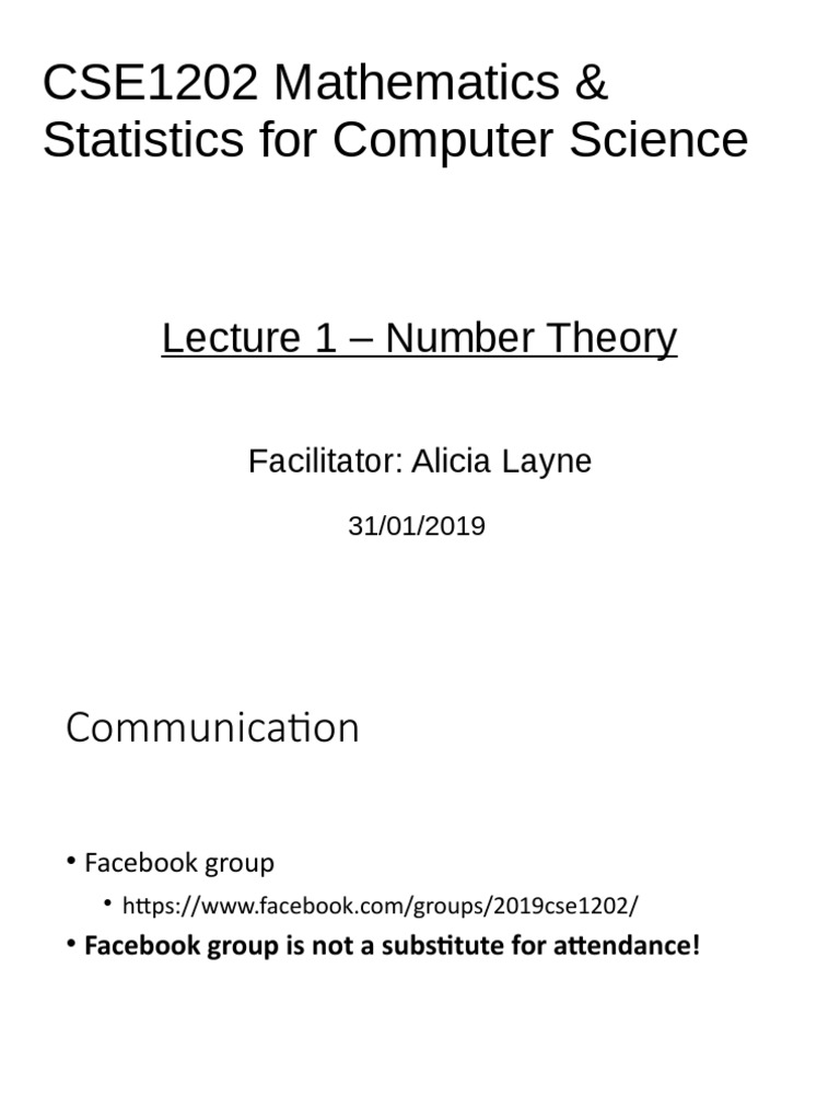 CSE1202 Mathematics & Statistics For Computer Science: Lecture 1 ... CSE1202 Mathematics & Statistics For Computer Science: Lecture 1 ...