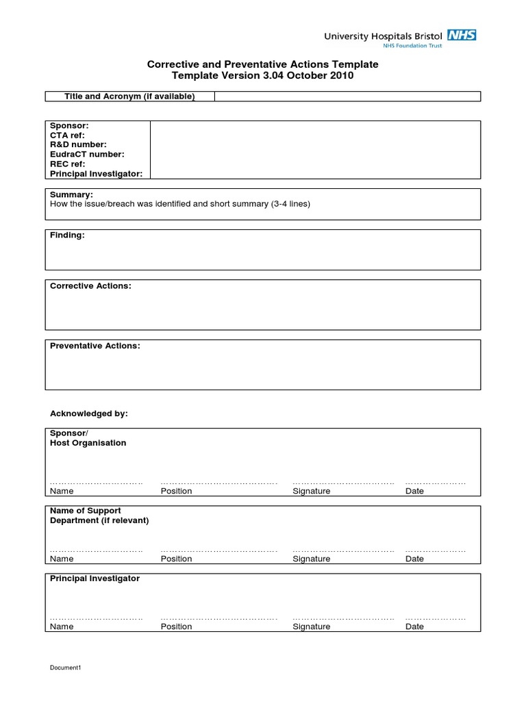 CAPA Form | PDF
