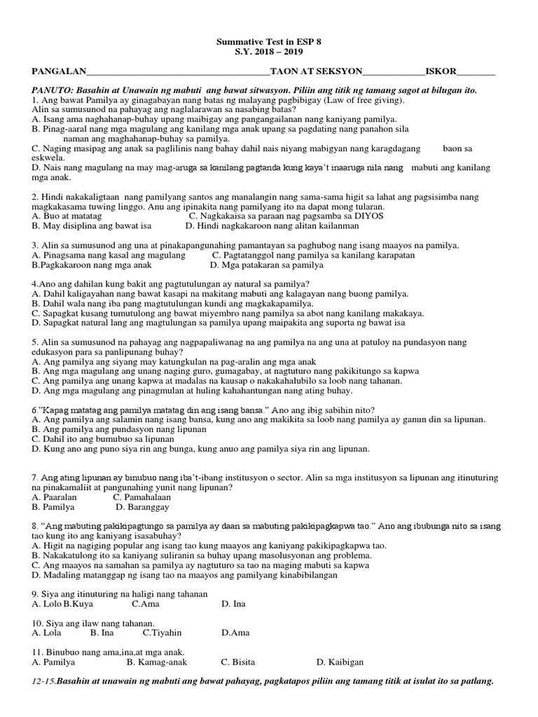 Summative Test in ESP 8
