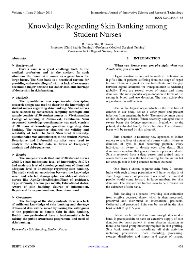 Knowledge Regarding Skin Banking Among Student Nurses | PDF | Organ ...