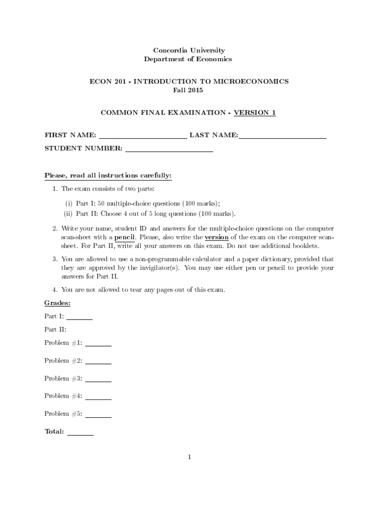 Econ 201 Past Final Exam | PDF | Monopoly | Perfect Competition