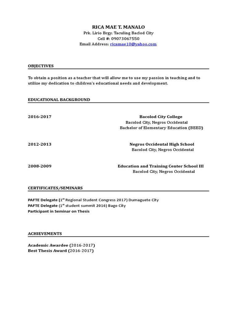 Rica Mae Resume | PDF | Communication | Behavior Modification