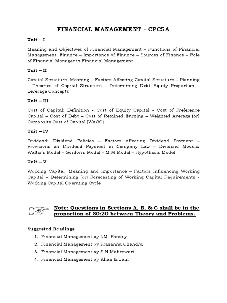 Financial Management Syllabus - Madras University - B.com Ca - 2019 | PDF