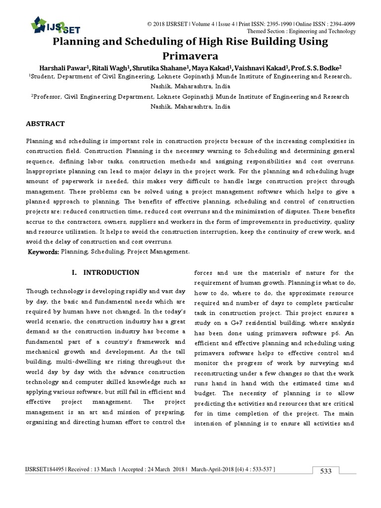 Planning and Scheduling of High Rise Building Using Primavera | PDF ...