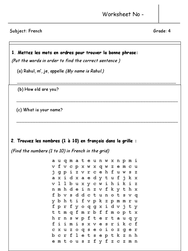 French Weekend Worksheet - 2 | PDF